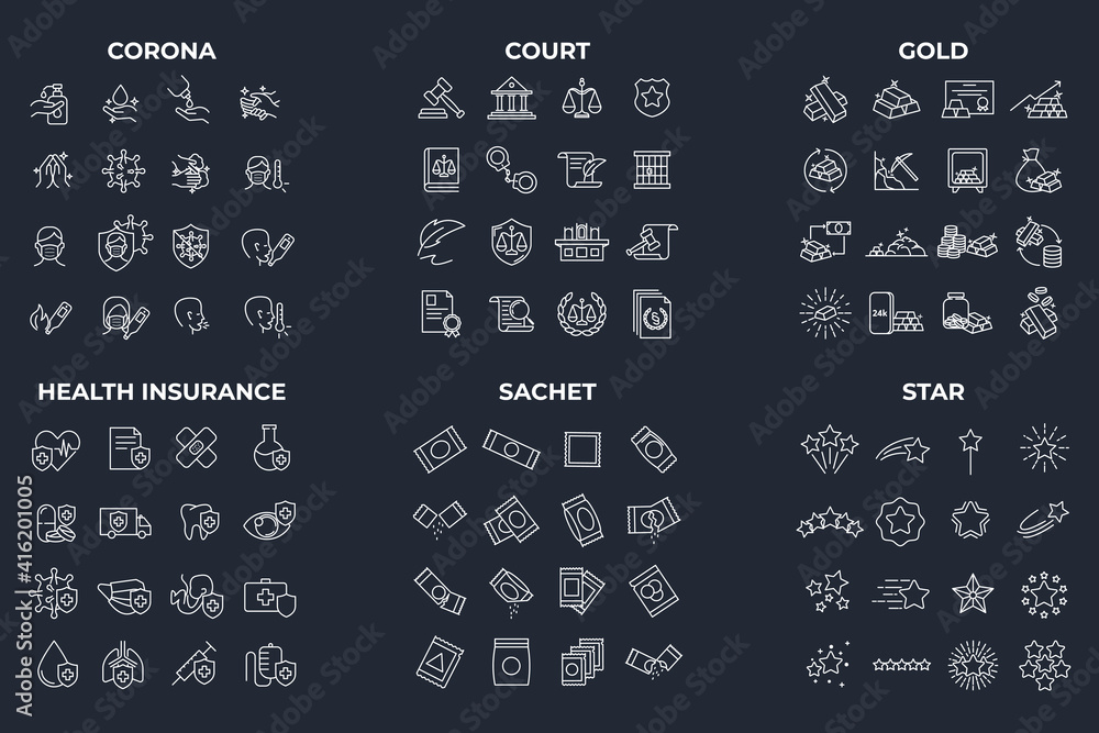 96 icon. corona. court. star. gold. health insurance. sachet pack ...