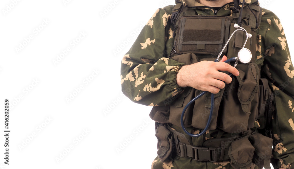 Military doctor isolated on white background .Concept -army, police ...