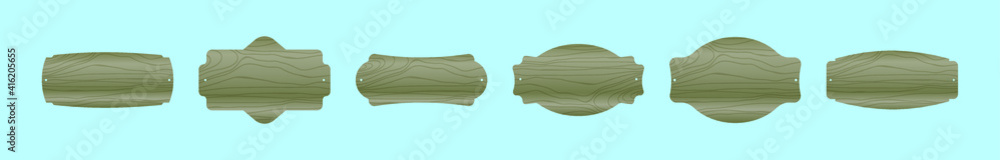 set of wooden name plate cartoon icon design template with various ...