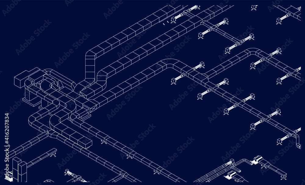 Architectural BIM ventilation ducts design vector 3d illustration ...