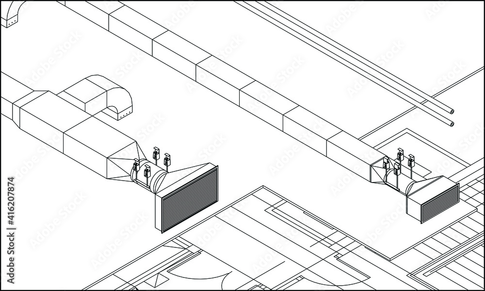 Architectural BIM ventilation ducts design vector 3d illustration Stock ...