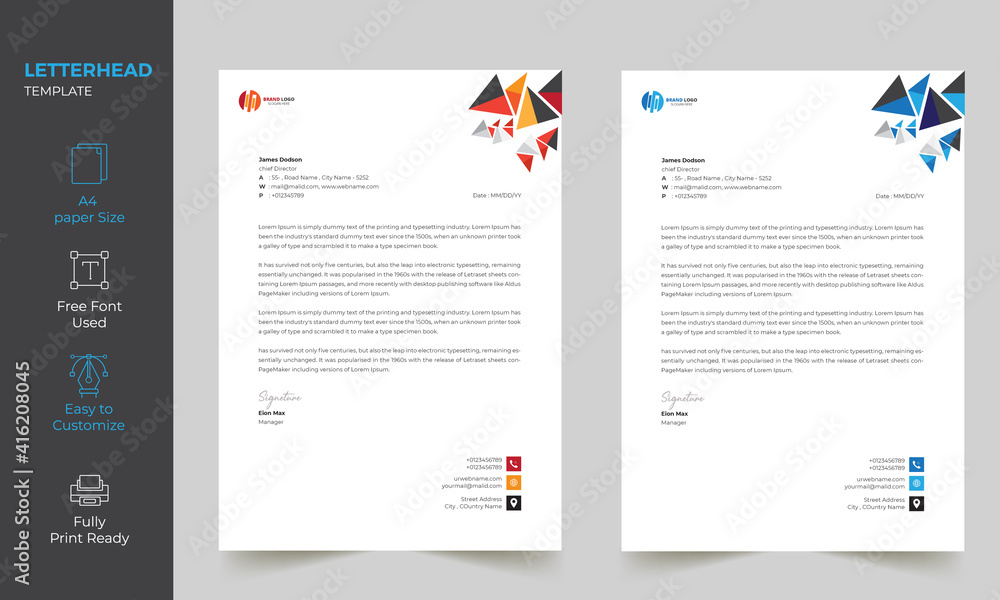 Modern Abstract Letterhead Design Template Print Ready A4 Size fully ...