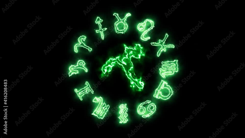Zodiac circle rotate change color to zodiac sign and glow blink both ...