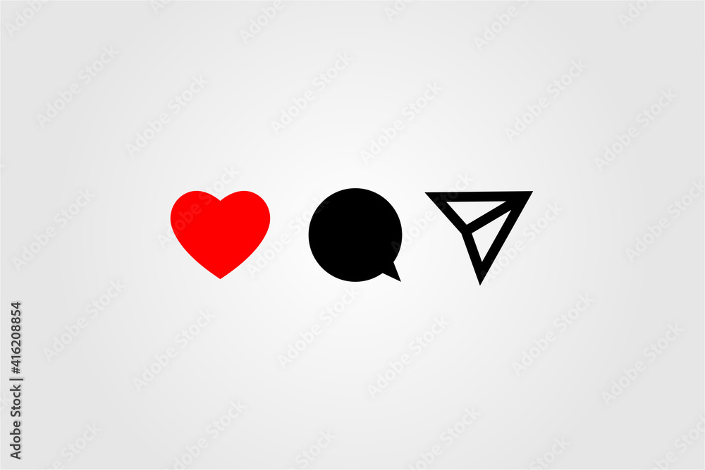 share ,Heart and Send message icon vector. Social media button sign ...
