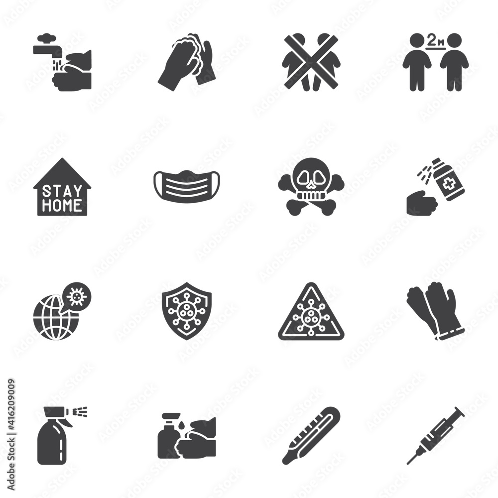 Coronavirus prevention vector icons set, modern solid symbol collection ...