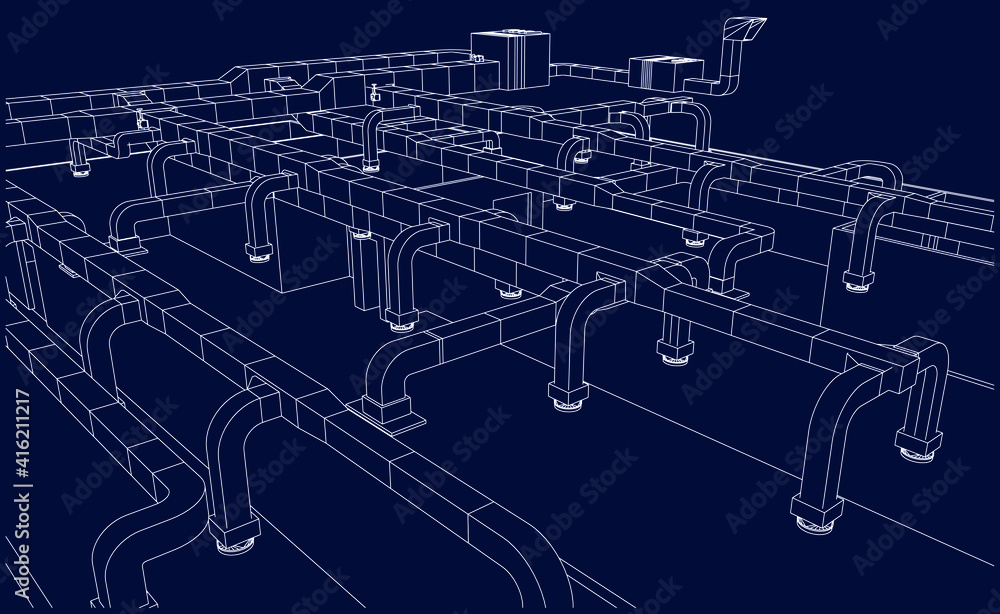 architectural isometric blueprint of HVAC system in BIM vector Stock ...