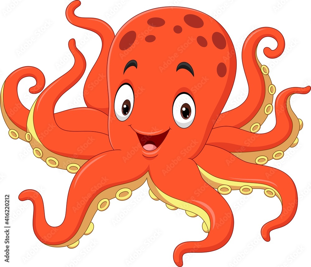 Cute octopus cartoon on white background Stock Vector | Adobe Stock