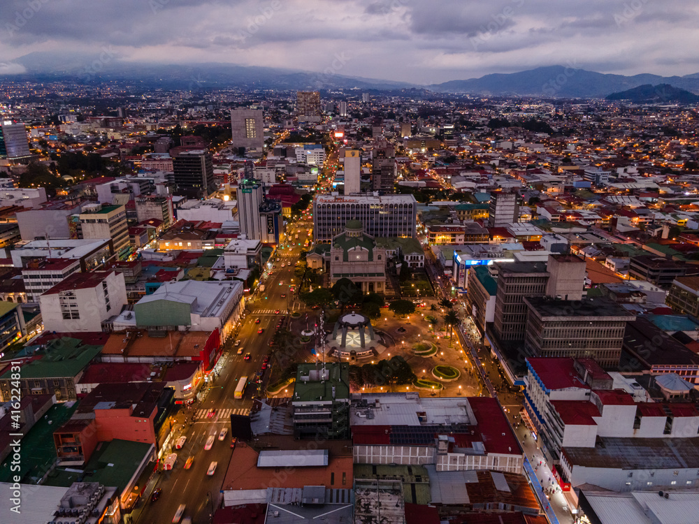 Beautiful aerial view of the City of San Jose Costa Rica, Its park ...