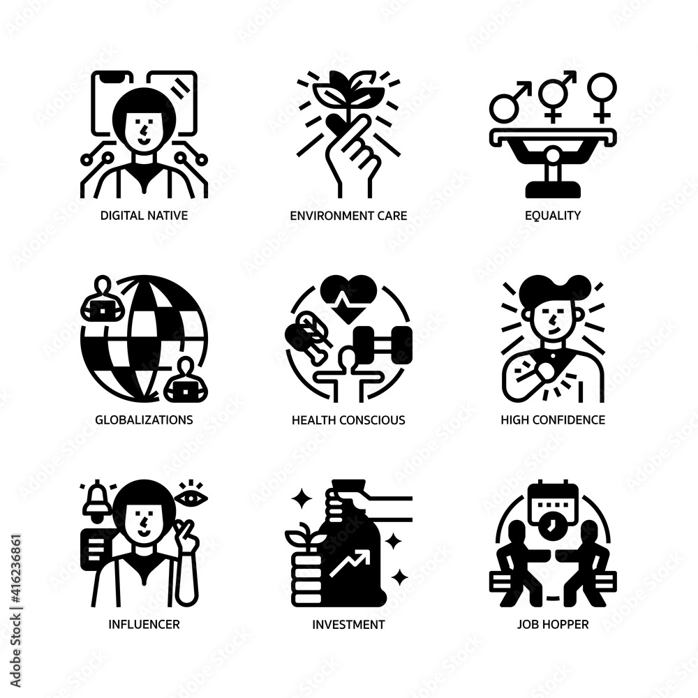 Generation Z Icons Set Stock Vector | Adobe Stock