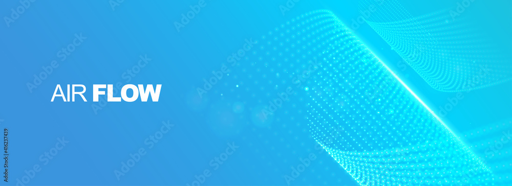 Flowing particles with depth of field. Air flow. Particle waves showing ...