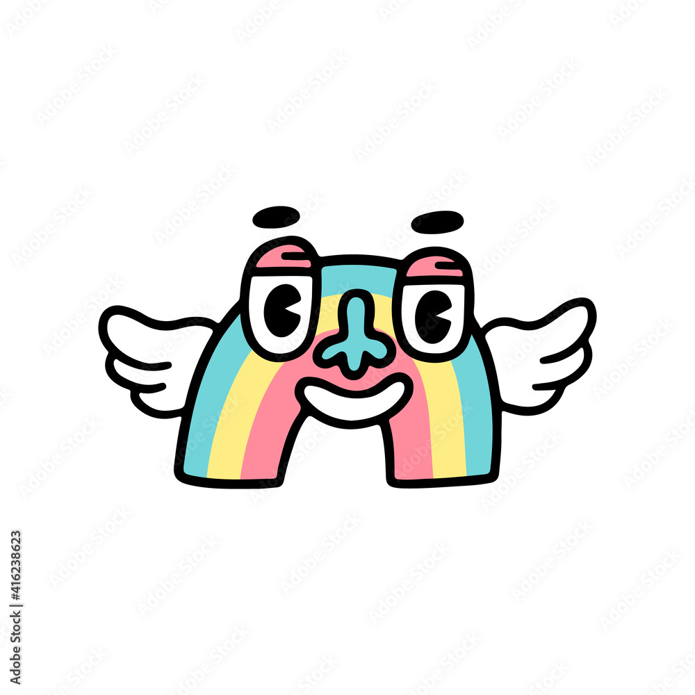 Quirky cartoon character Rainbow in doodle style. Vector illustration ...