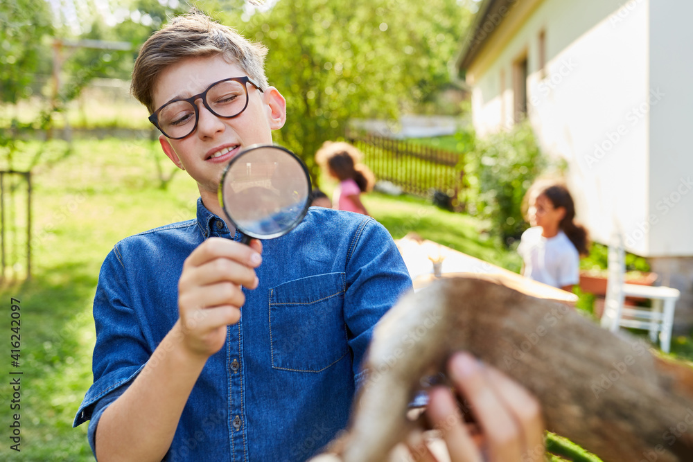 Boy as a curious researcher in the biology summer course Stock Photo ...