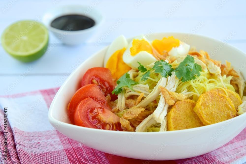 Soto Ayam, Indonesian food, yellow spicy chicken soup with vermicelli ...