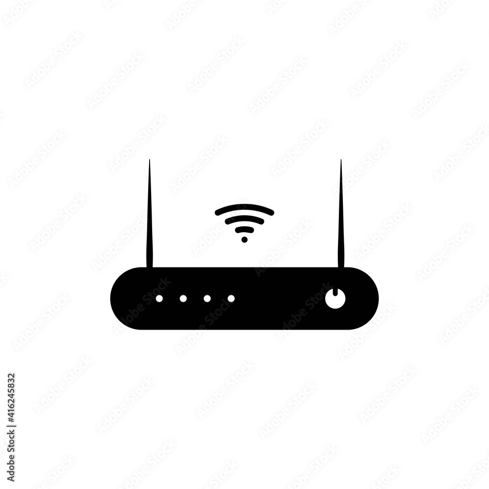 Wifi router line icon in black. Computer component sign. Modem symbol ...