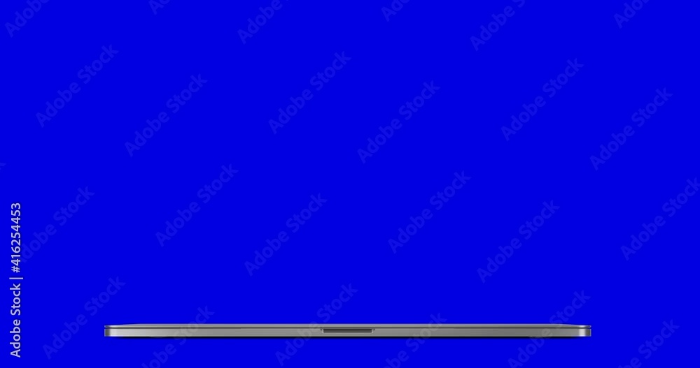 Laptop frame less blank green screen open with smooth animation. Alpha ...