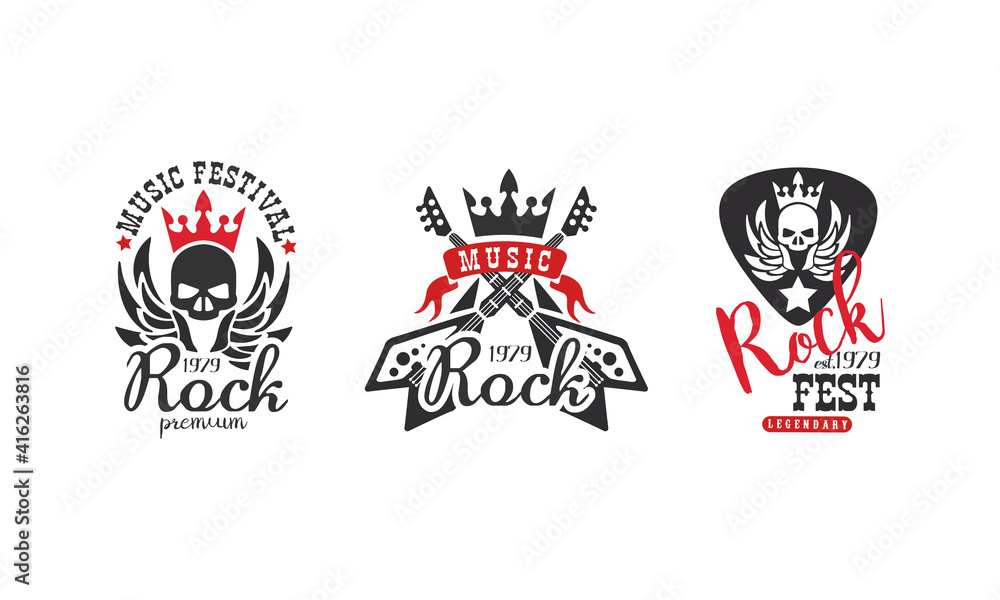 Rock Music Festival Logo Templates Set, Heavy Rock Club, Fest Retro ...
