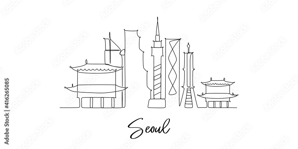 Seoul city of South Korea Landmark Skyline - continuous one line ...
