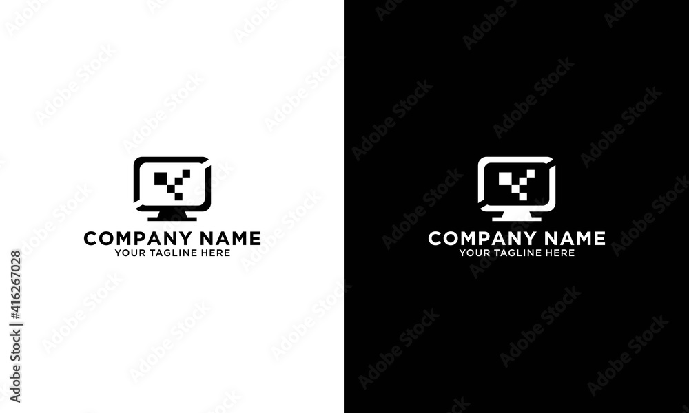 Computer monitor logo template. Digital screen vector design. Device ...