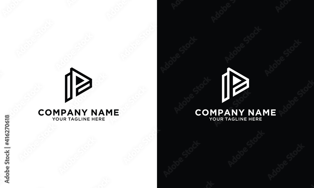 abstract line p play logo design inspiration on a black and white ...