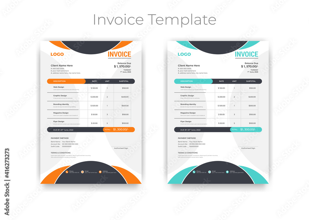 Creative and Unique abstract style business invoice template. Quotation ...