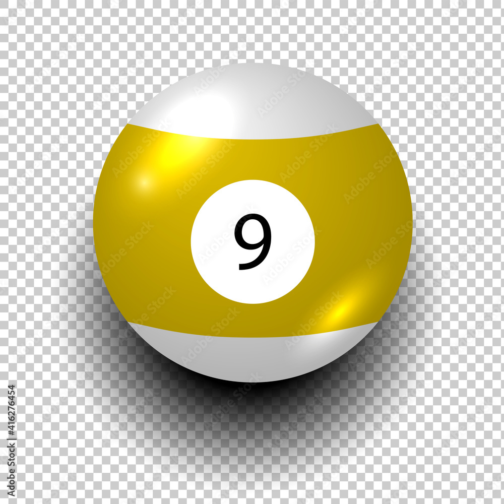 Billiard ball number 9. Yellow color. Isolated wind object on ...