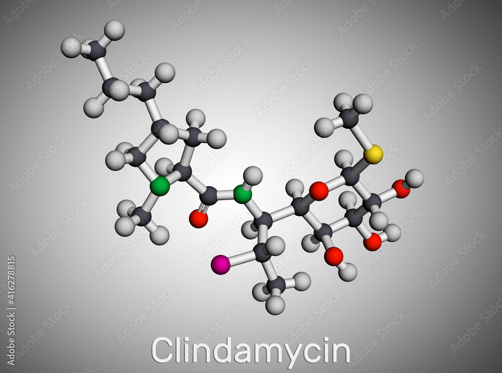 Clindamycin molecule. It is lincosamide antibacterial drug ...