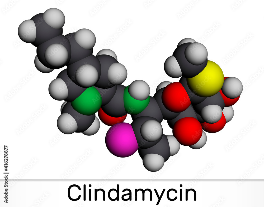 Clindamycin molecule. It is lincosamide antibacterial drug ...