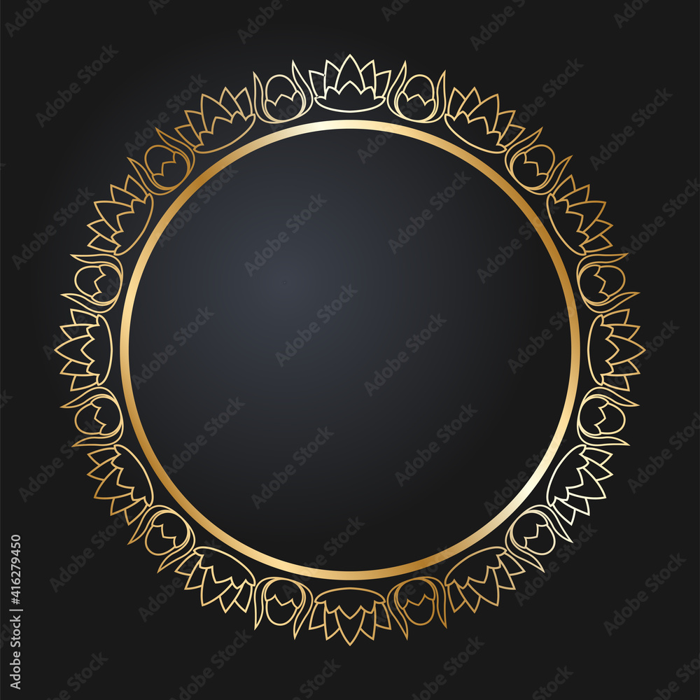 Floral gold border. Round golden frame with wild flowers. Vector ...