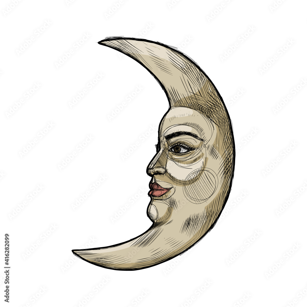 Vintage retro vintage engraving style. the sun, moon phases, crystals ...