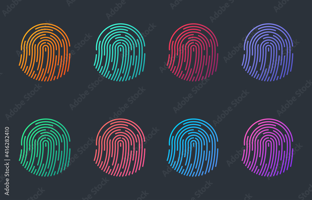 Set of colorful fingerprint icons. Biometric authorization concept ...