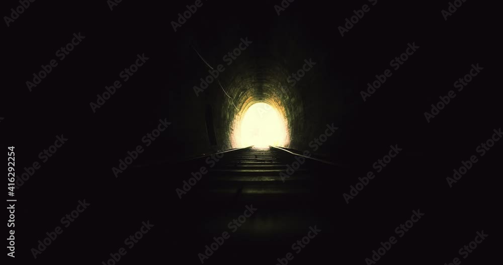 Scary movie POV shaky camera moving fast through dark creepy tunnel ...