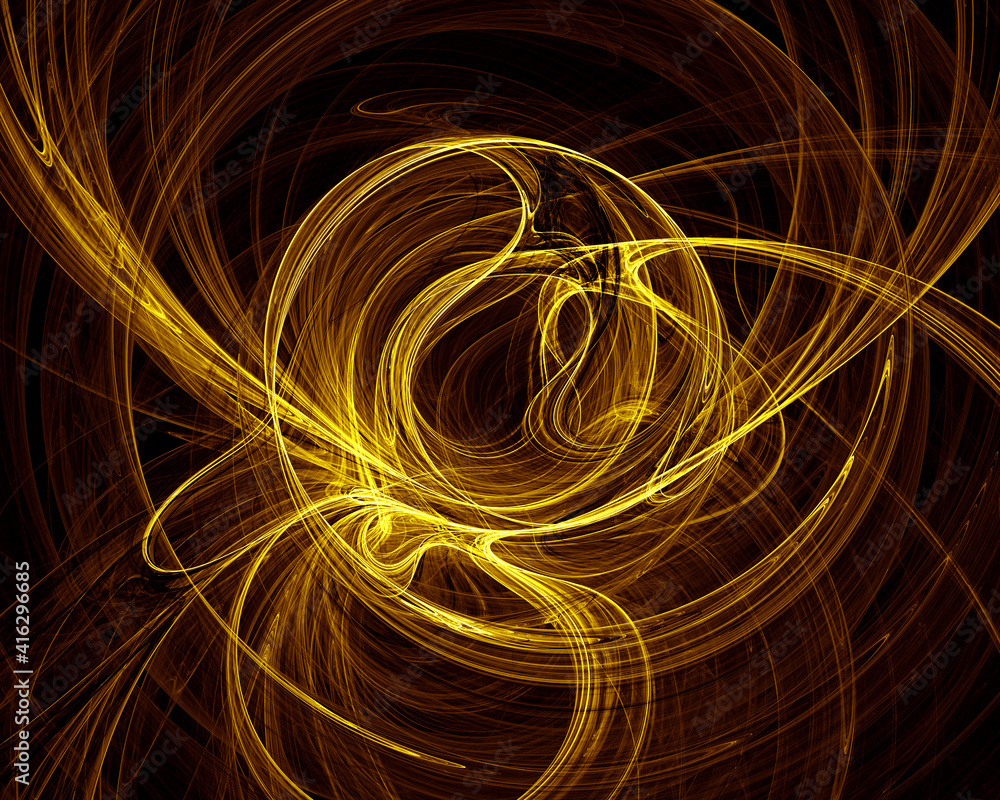 Golden unwinding circles in dark space. Magic, mystic and fantastic ...