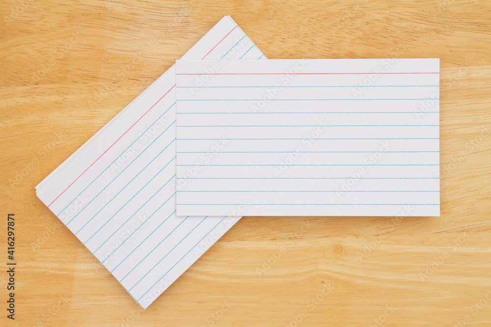 Retro white paper index cards on wood desk Stock Photo | Adobe Stock