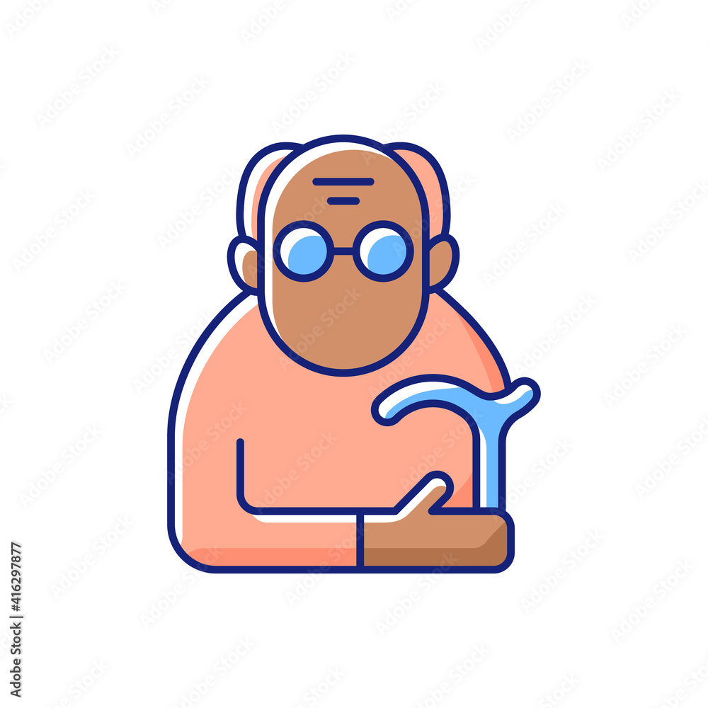 Male pensioner RGB color icon. Senile man. Old age. Retirement from ...