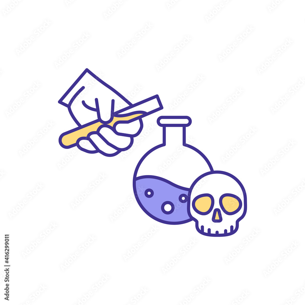 Working with chemical substances RGB color icon. Handling hazardous ...