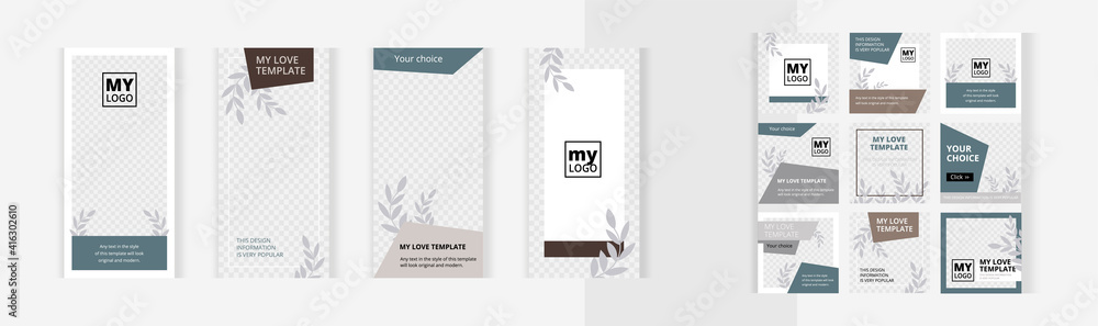 Set of editable vertical and square photo collage banners. Minimalist ...