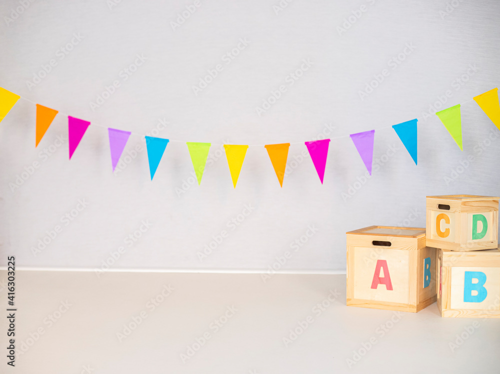 Fondo infantil con banderines Stock Photo | Adobe Stock