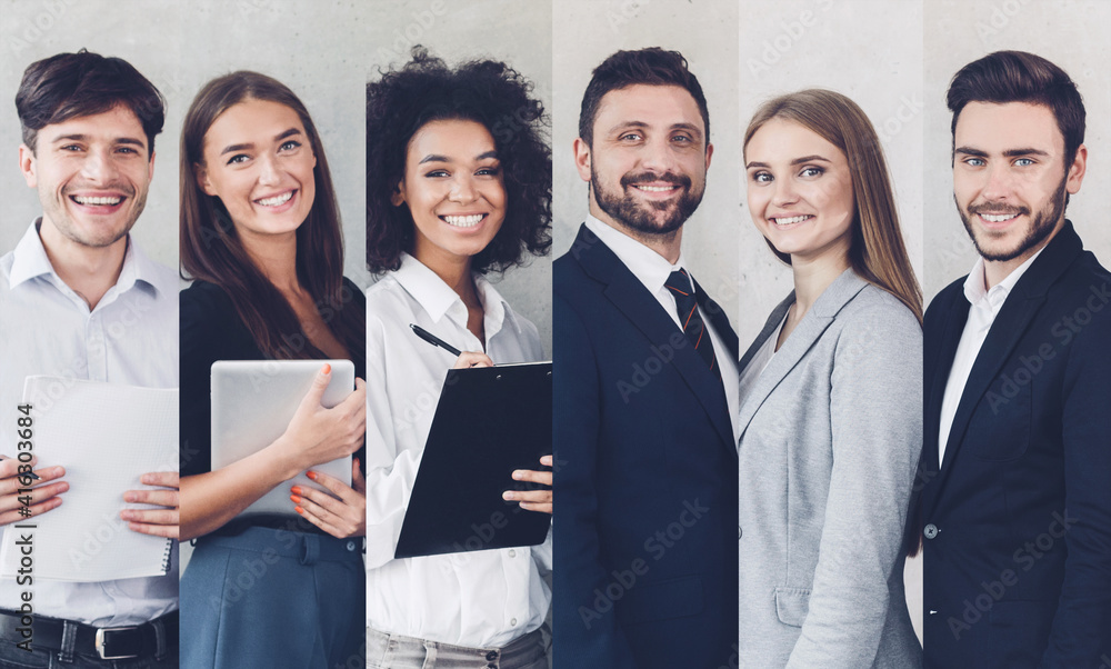 Six Portraits Of Diverse Successful Business People, Gray Backgrounds ...