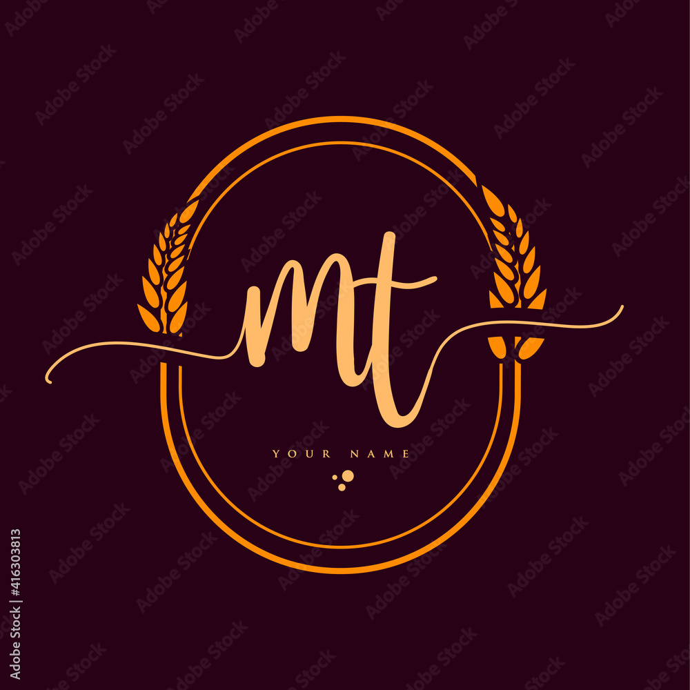MT Initial handwriting logo. Hand lettering Initials logo branding with ...
