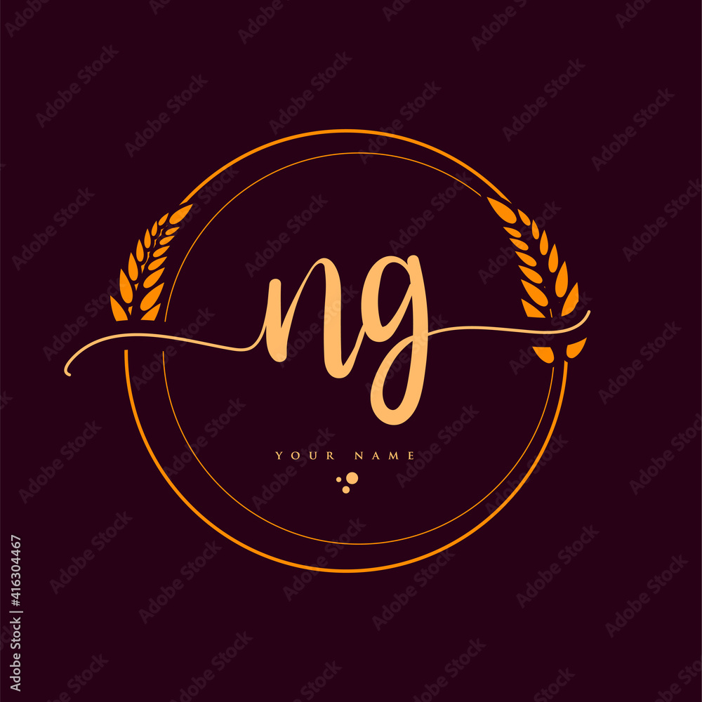 NG Initial handwriting logo. Hand lettering Initials logo branding with ...