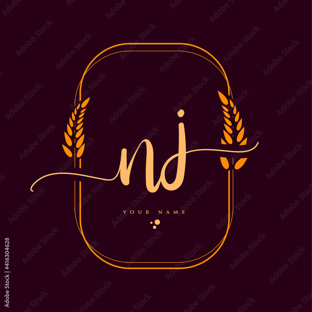 NJ Initial handwriting logo. Hand lettering Initials logo branding with ...
