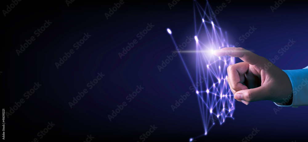 Hand touching modern interface digital transformation concept ...