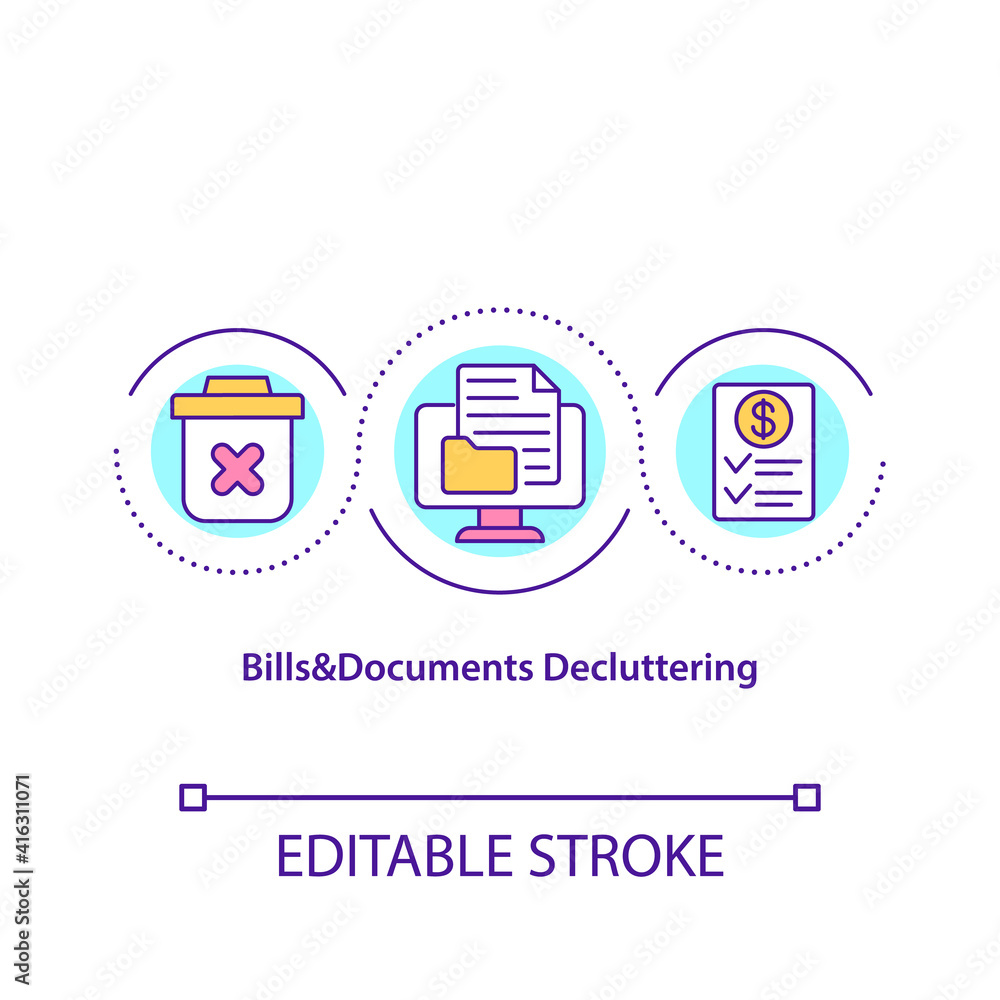 Bills and documents decluttering concept icon. Centralize your papers ... Bills and documents decluttering concept icon. Centralize your papers ...