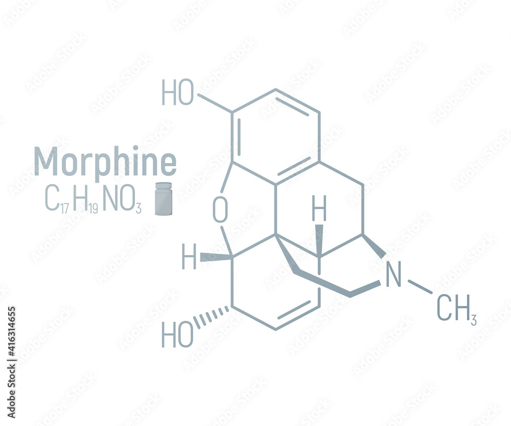 Morphine concept chemical formula icon label, text font vector ...