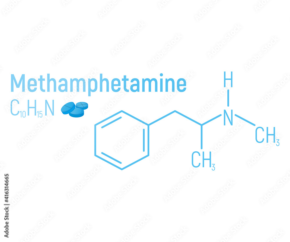 Vetor de Methamphetamine concept chemical formula icon label, text font ...