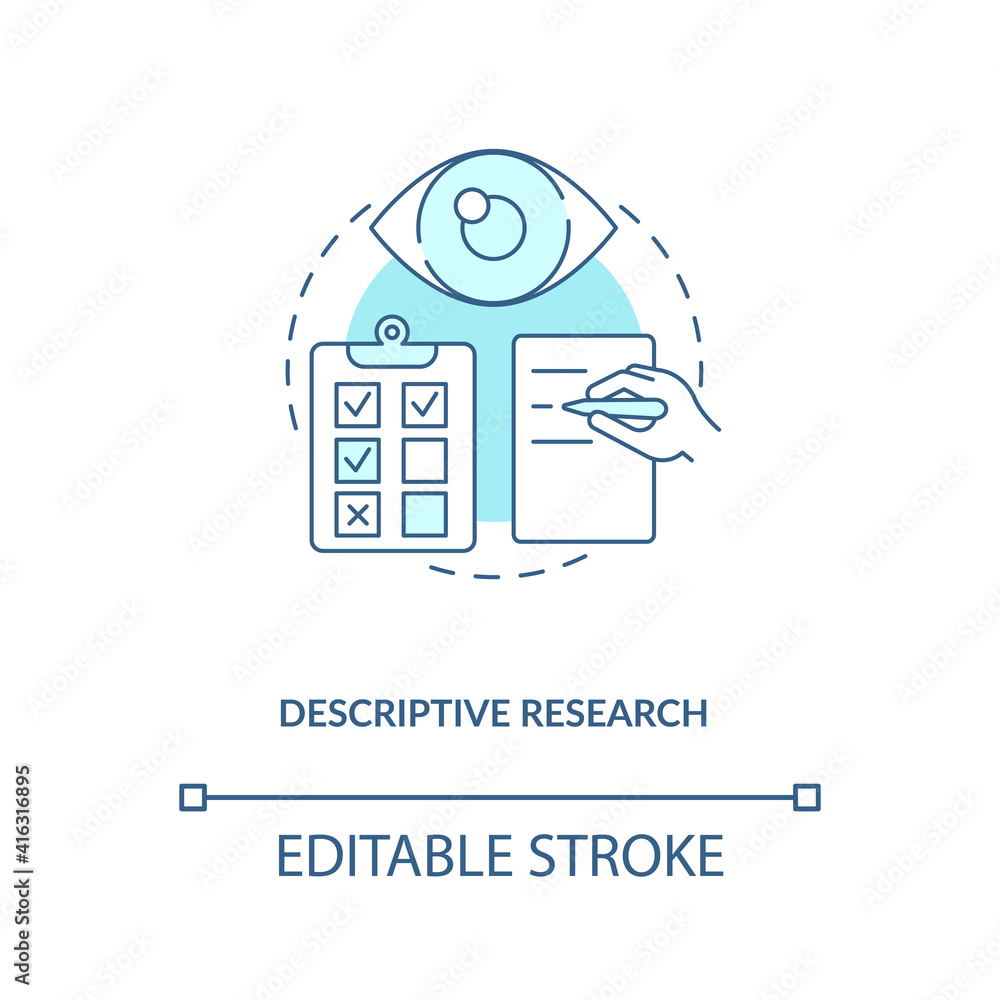 Descriptive research concept icon. Type of scientific method idea thin ...