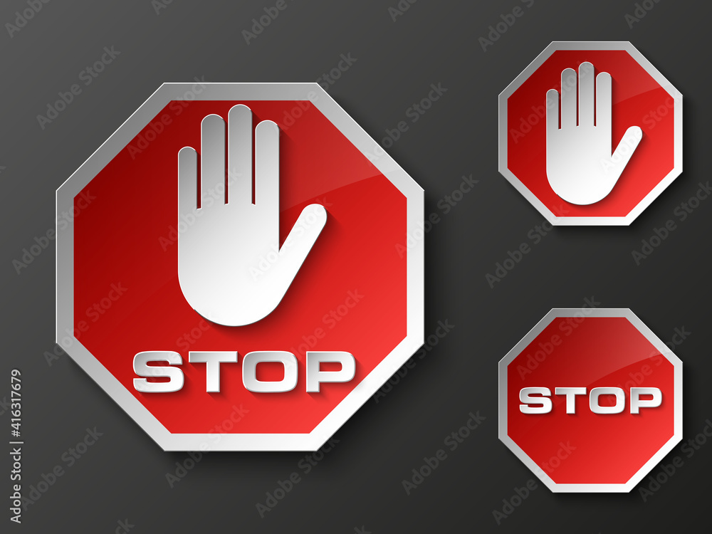 STOP palm icon, No entry icon, road sign, danger badge Stock Vector ...