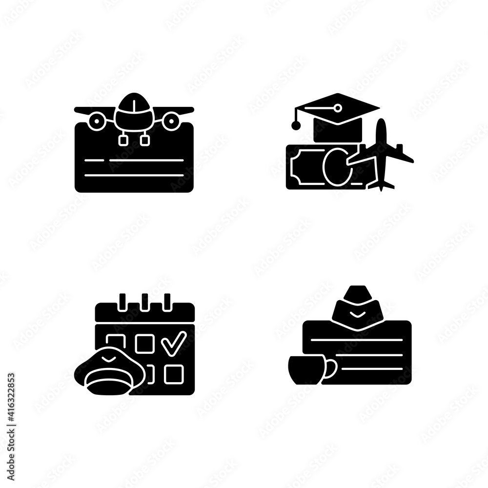 Stockvector Aviation black glyph icons set on white space. Pilot ...
