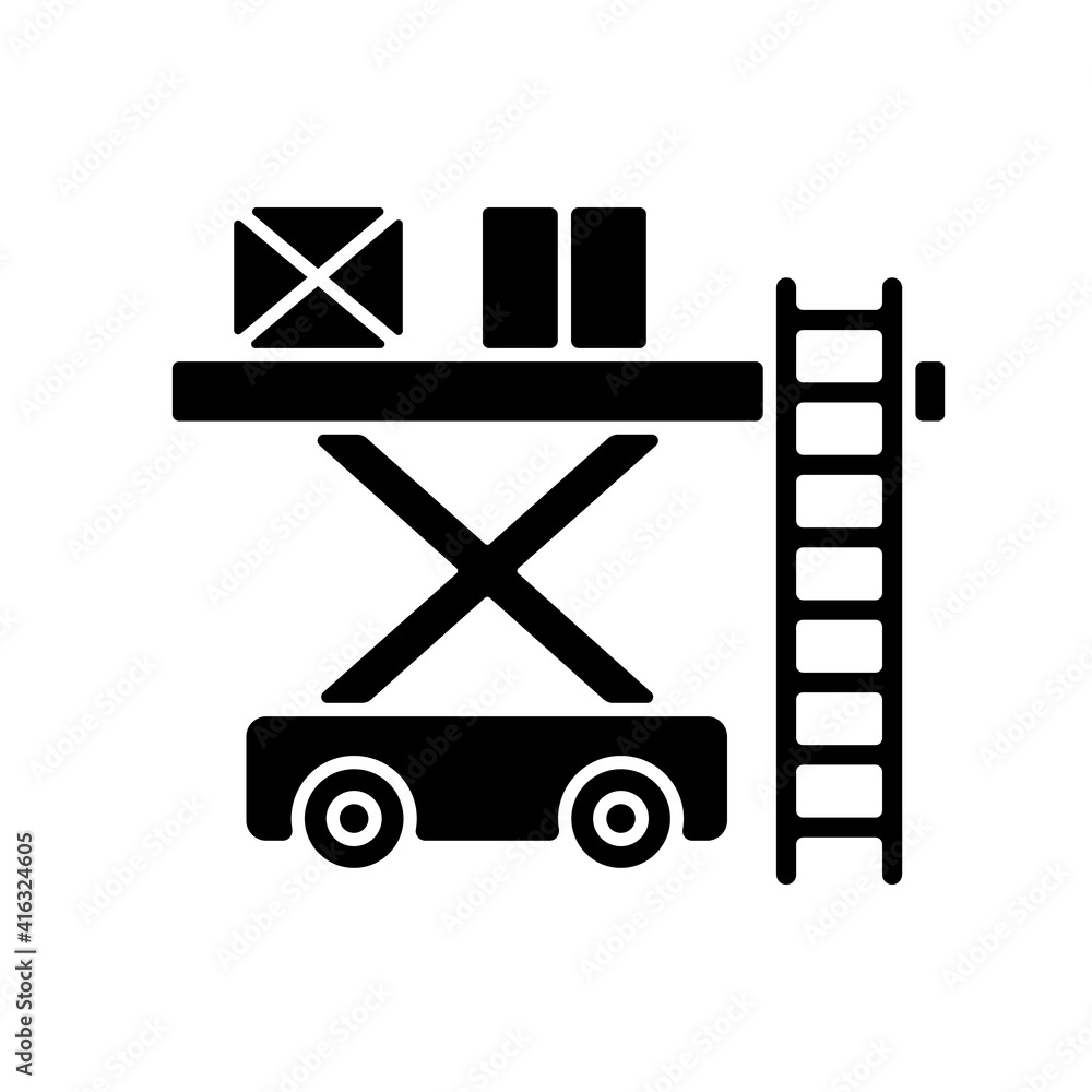 Ramp services black glyph icon. Aircraft maintenance. Professoinal ...