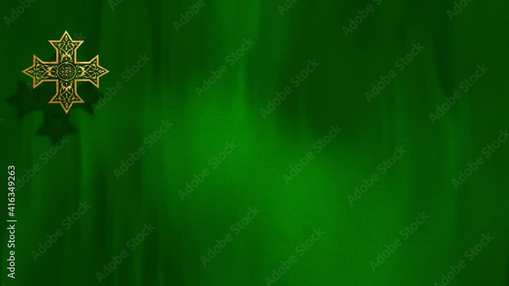 Liturgic green velvet with golden Christian Coptic Orthodox Cross. 3D ...